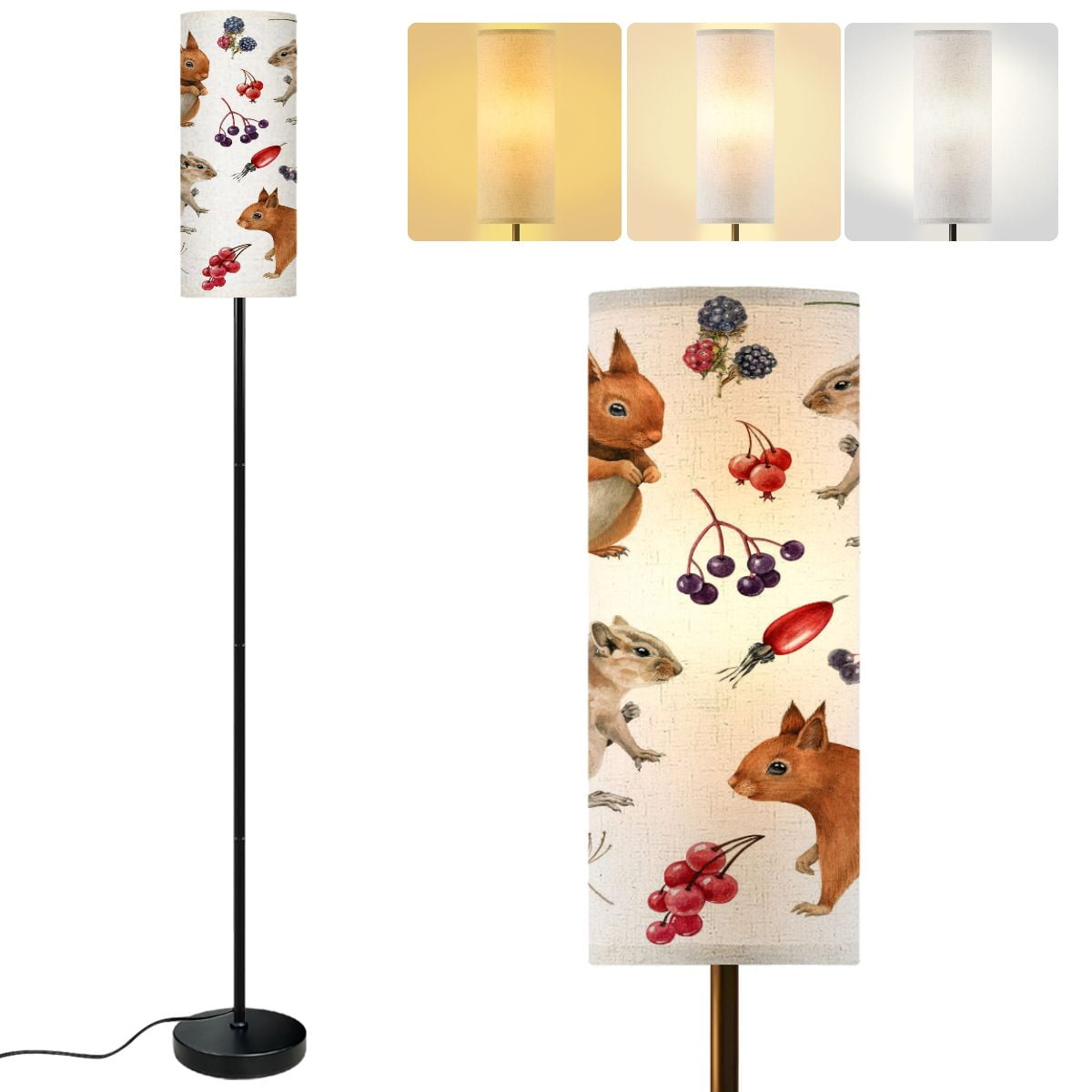 Modern Standing Floor Lamp Squirrel chipmunk watercolor set Hand drawn ...