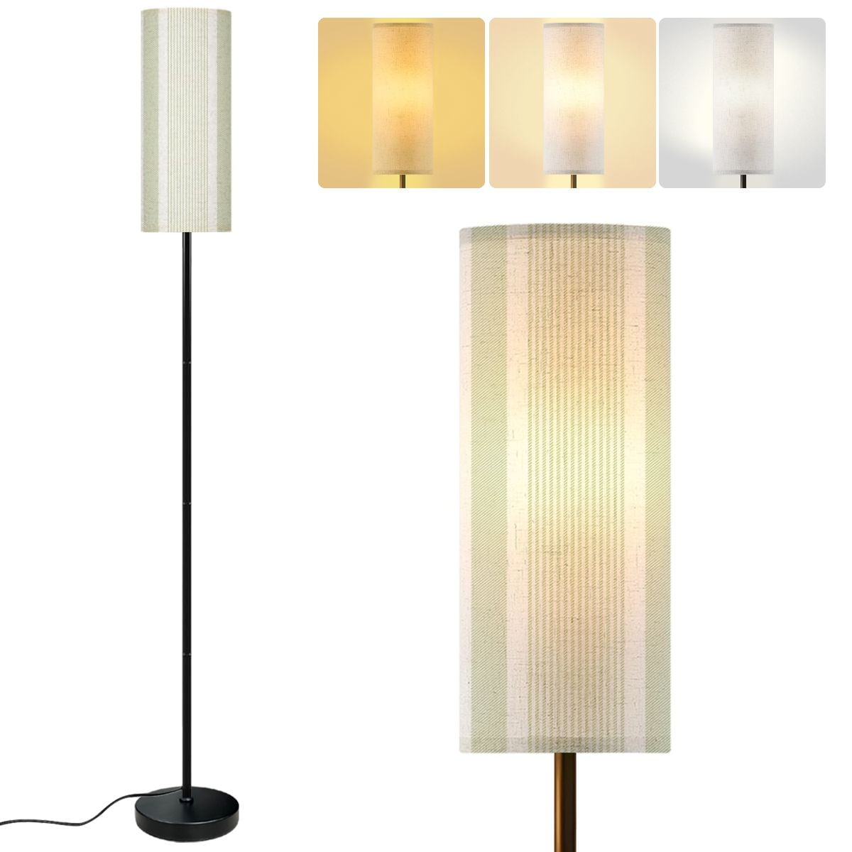 Modern Standing Floor Lamp Stripe light sage green white for spring ...