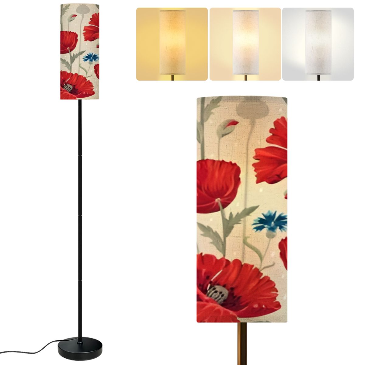 Modern Standing Floor Lamp Summer seamless bright red flowers blue ...