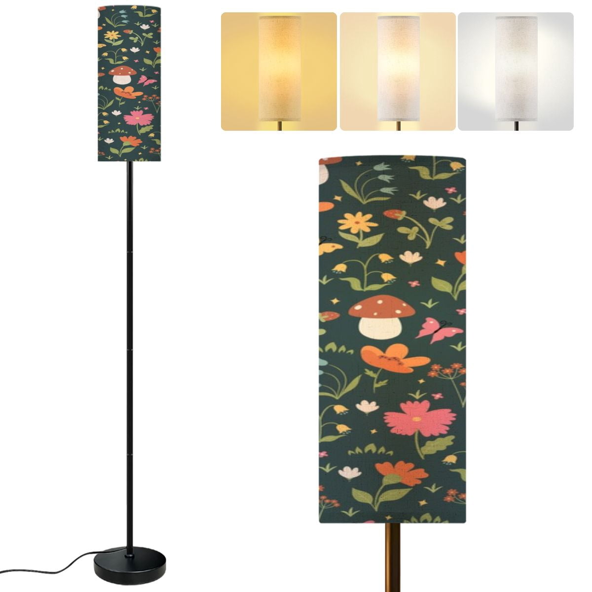Modern Standing Floor Lamp Summer seamless pattern flowers mushrooms ...
