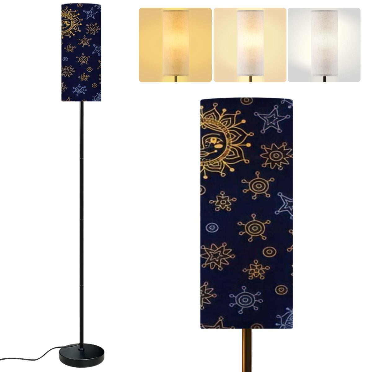 Modern Standing Floor Lamp Sun moon smiling human faces surrounded by ...