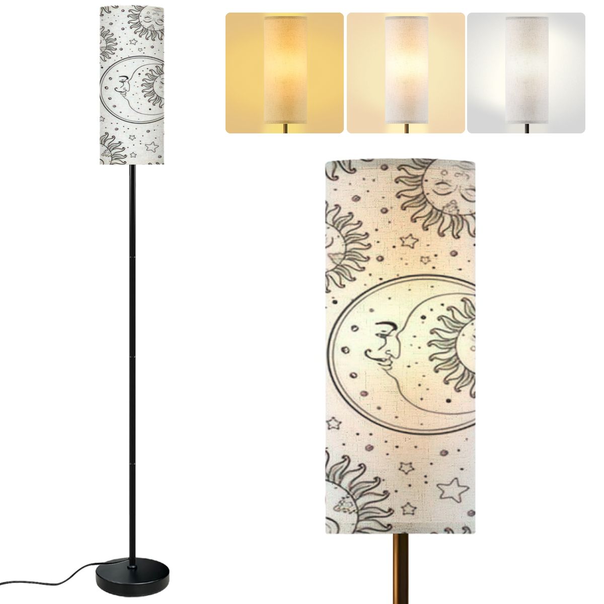 Modern Standing Floor Lamp Sun seamless stars Vintage style fabric ...