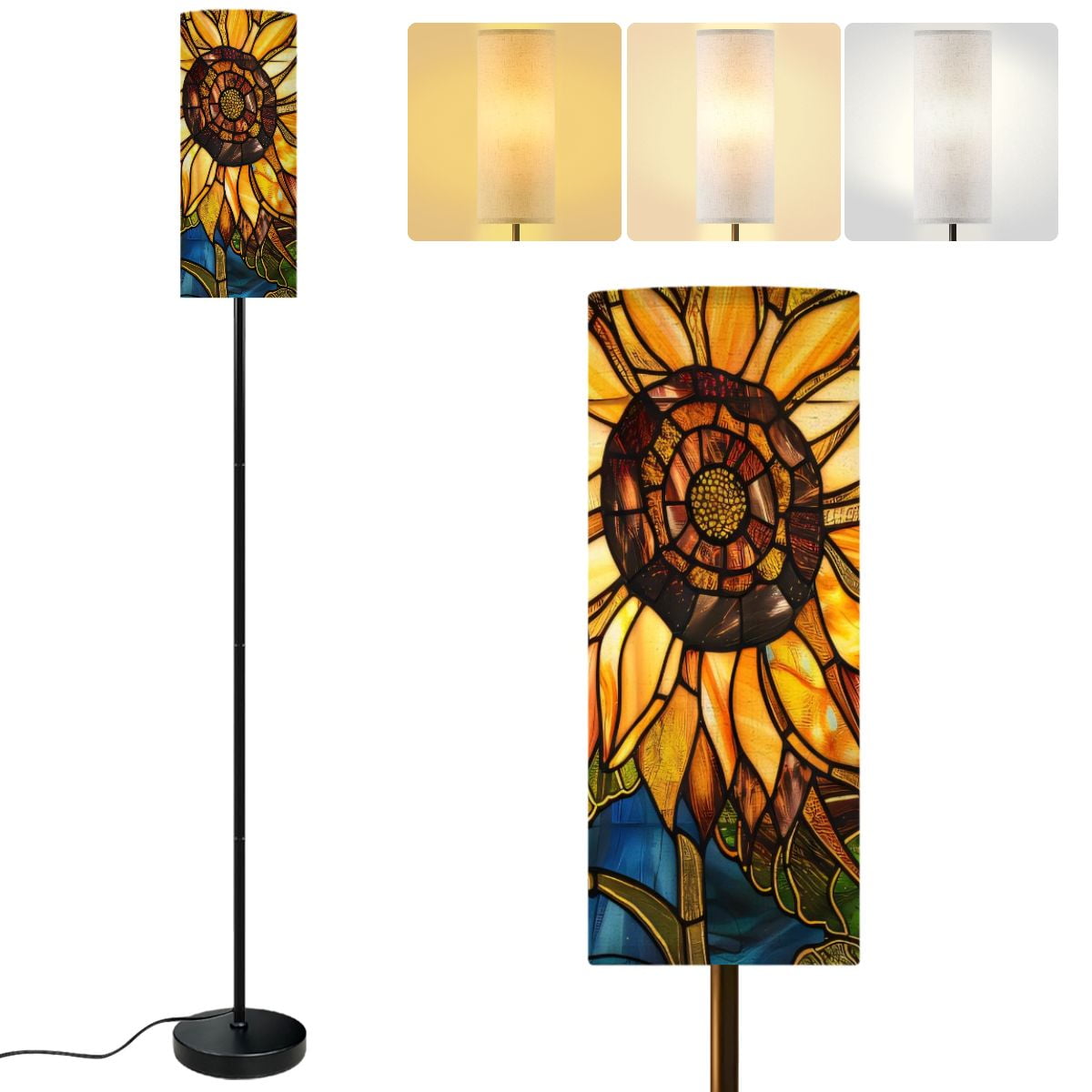 Modern Standing Floor Lamp Sunflower Stained Glass for Windows Home ...