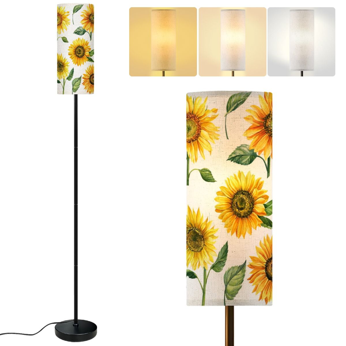 Modern Standing Floor Lamp Sunflowers white watercolor botanical hand ...