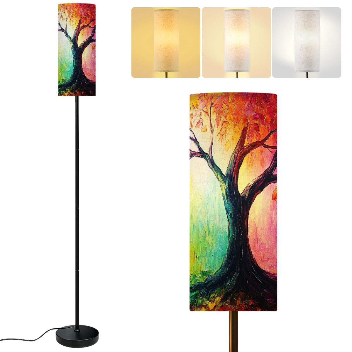 Modern Standing Floor Lamp Tree Trees Oil Painting Branches Leaves ...