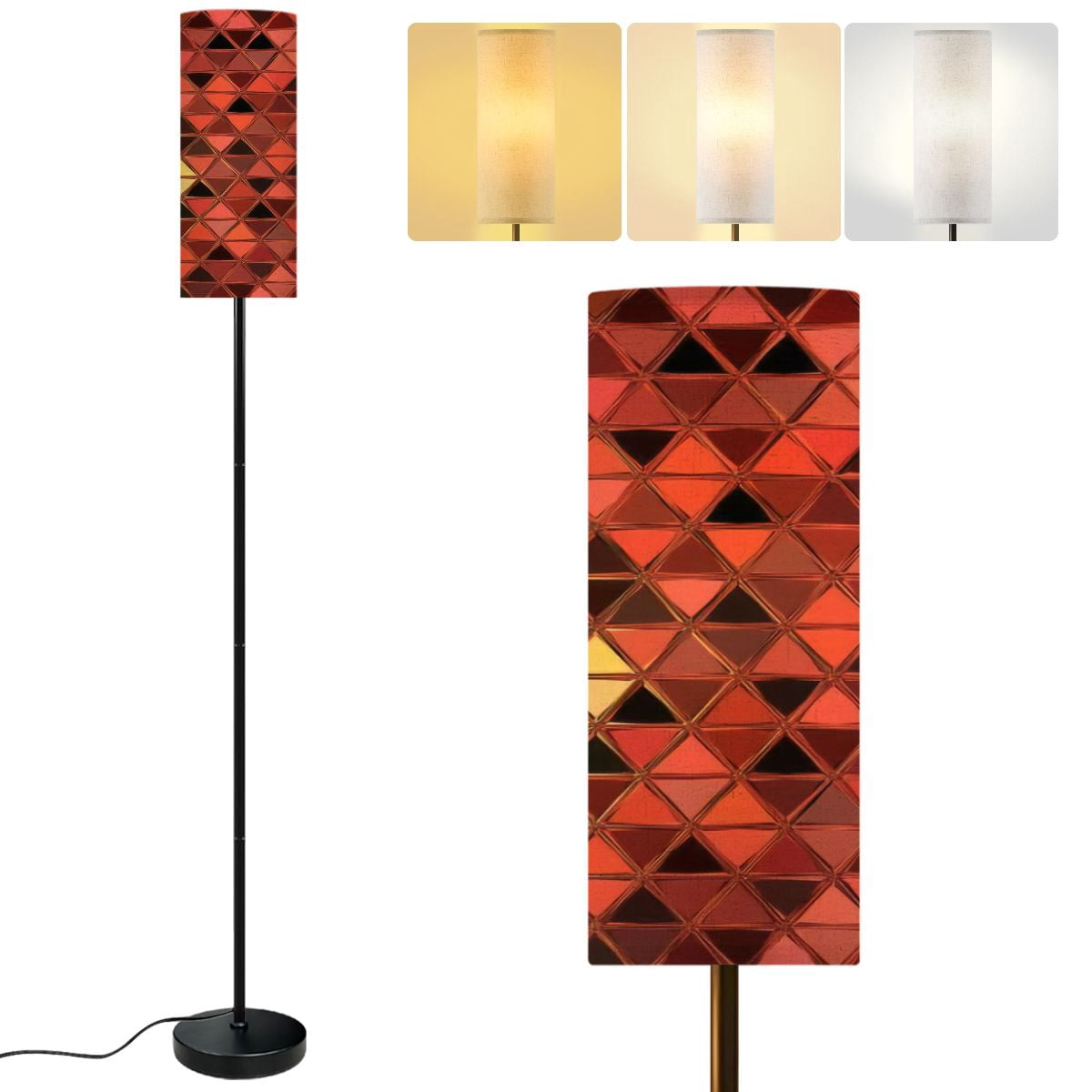 Modern Standing Floor Lamp Triangular mosaic linear stripes bright red ...