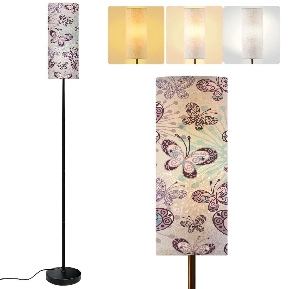 Modern Standing Floor Lamp Tropical leaves jungle leaf butterflies ...