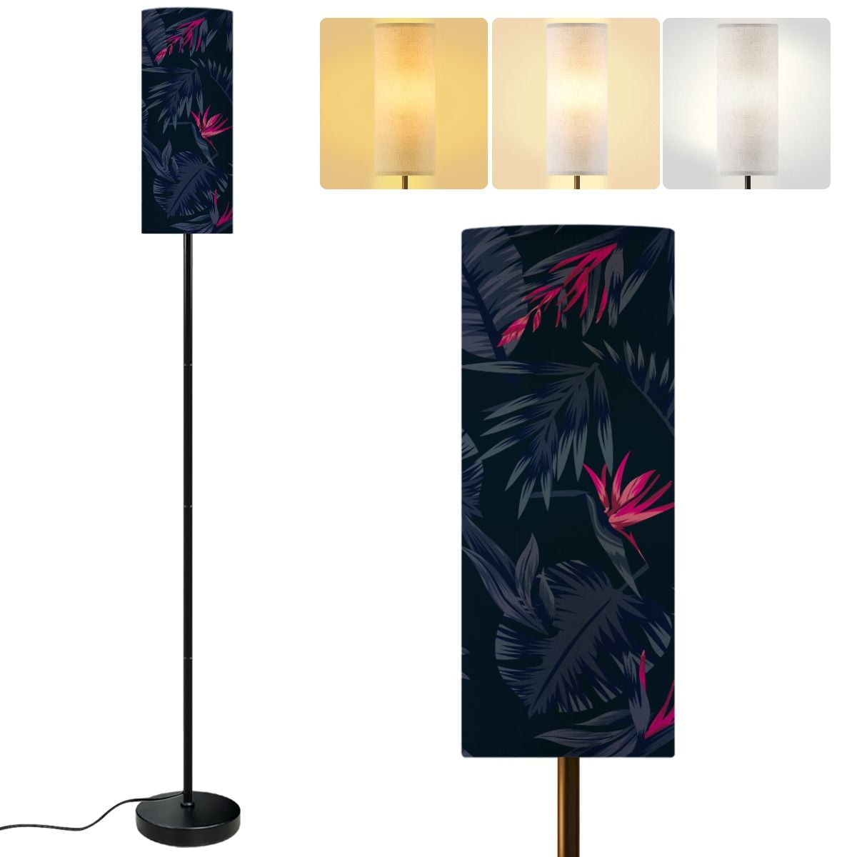 Modern Standing Floor Lamp Tropical plants leaves flowers bird paradise ...