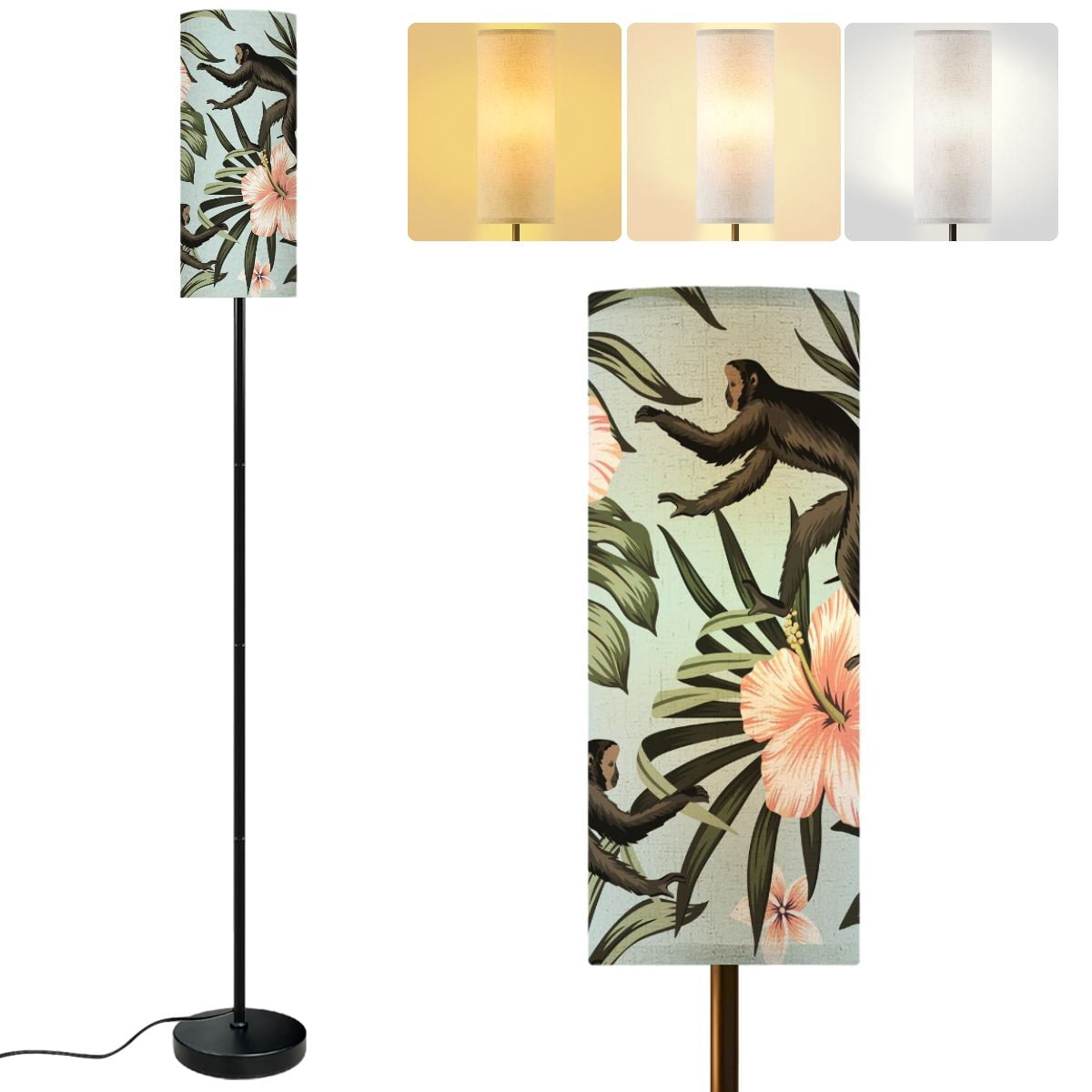 Modern Standing Floor Lamp Tropical vintage monkey peach hibiscus ...