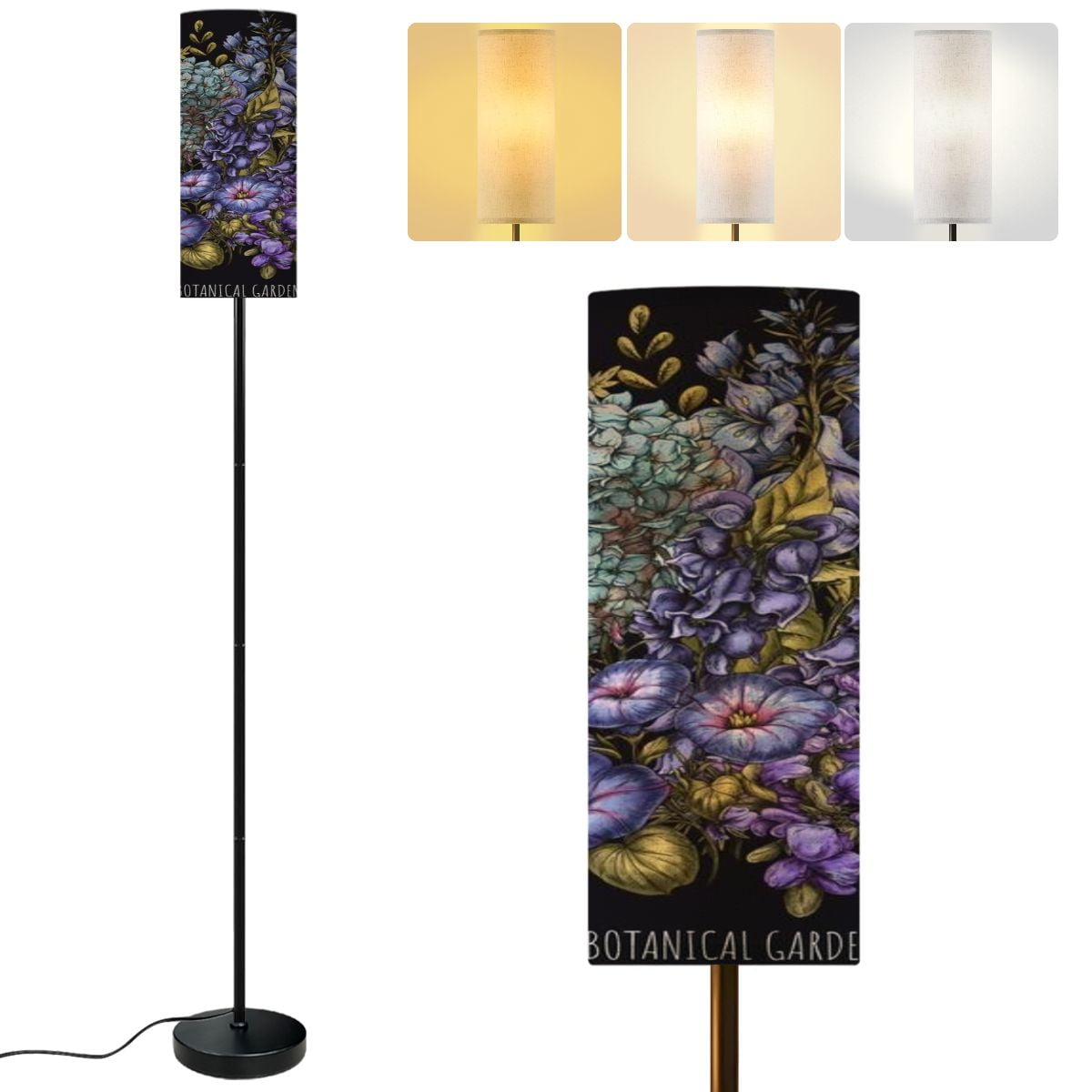 Modern Standing Floor Lamp Vintage Botanical Blue Flowers Greeting ...
