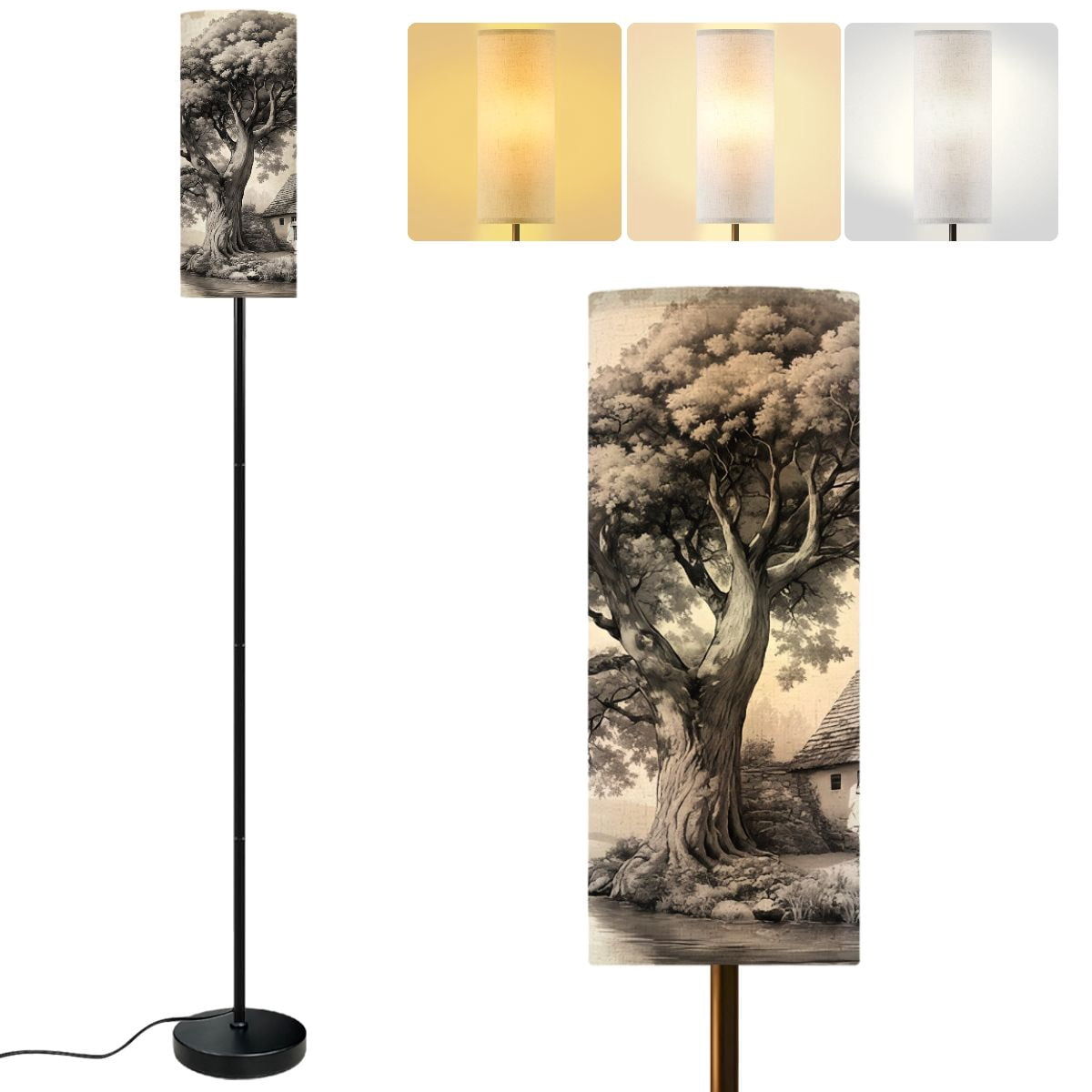 Modern Standing Floor Lamp Vintage Forest Large Trees Leaves River ...