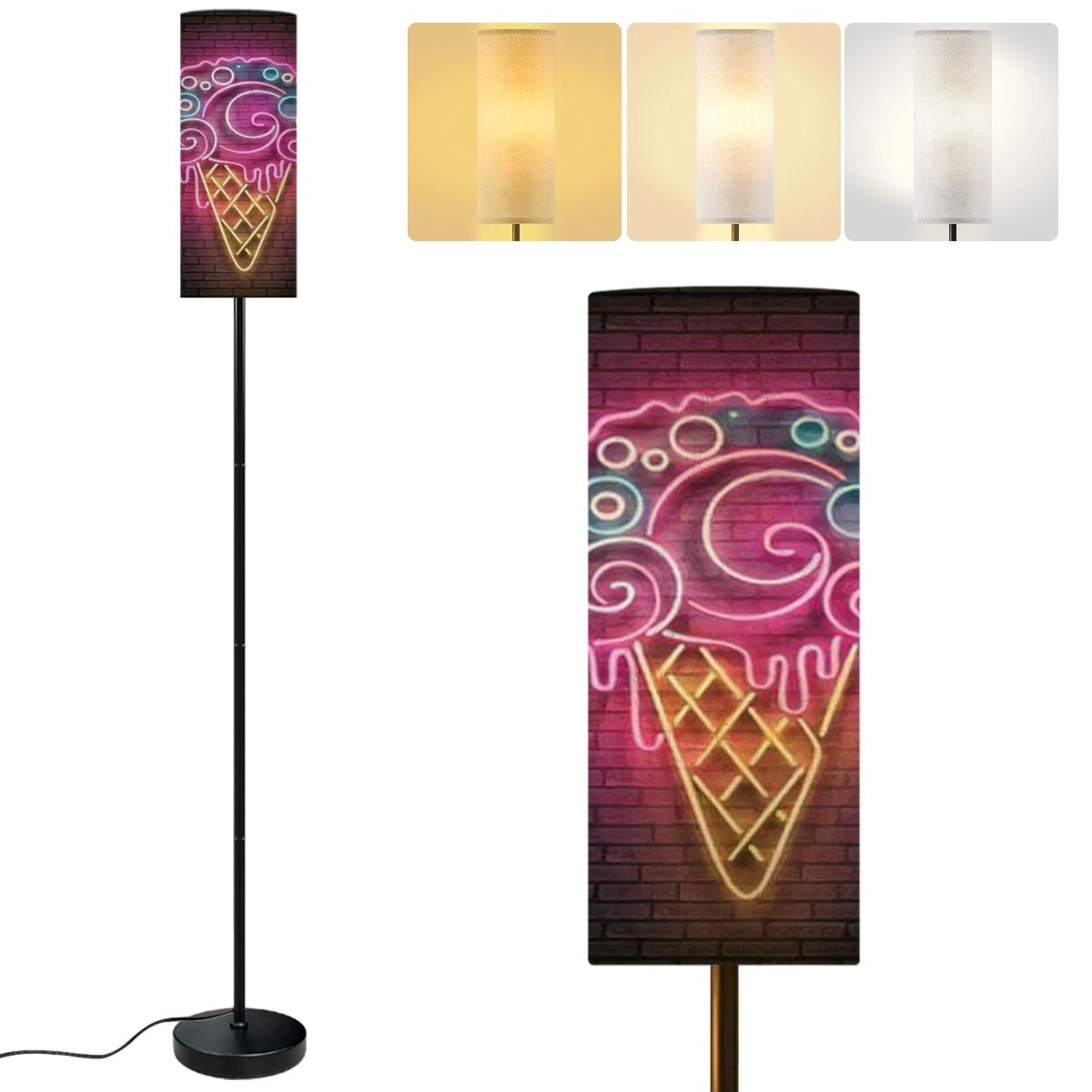 Modern Standing Floor Lamp Vintage Glow Signboard Ice Cream Cone Ball ...