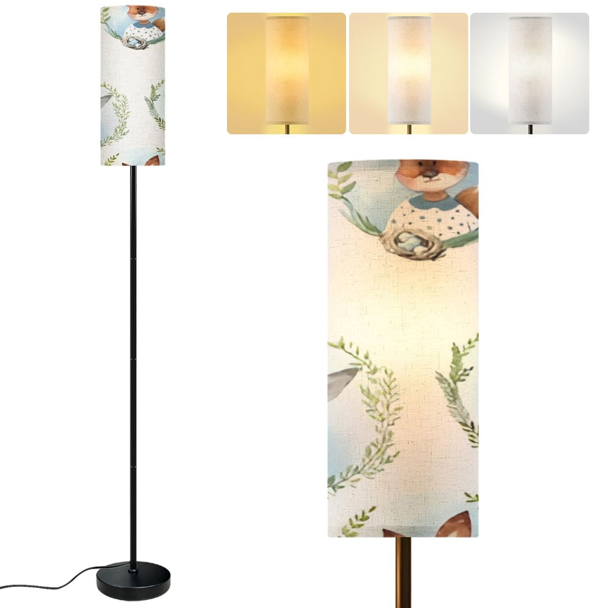 Modern Standing Floor Lamp Vintage animals medallions Watercolor ...
