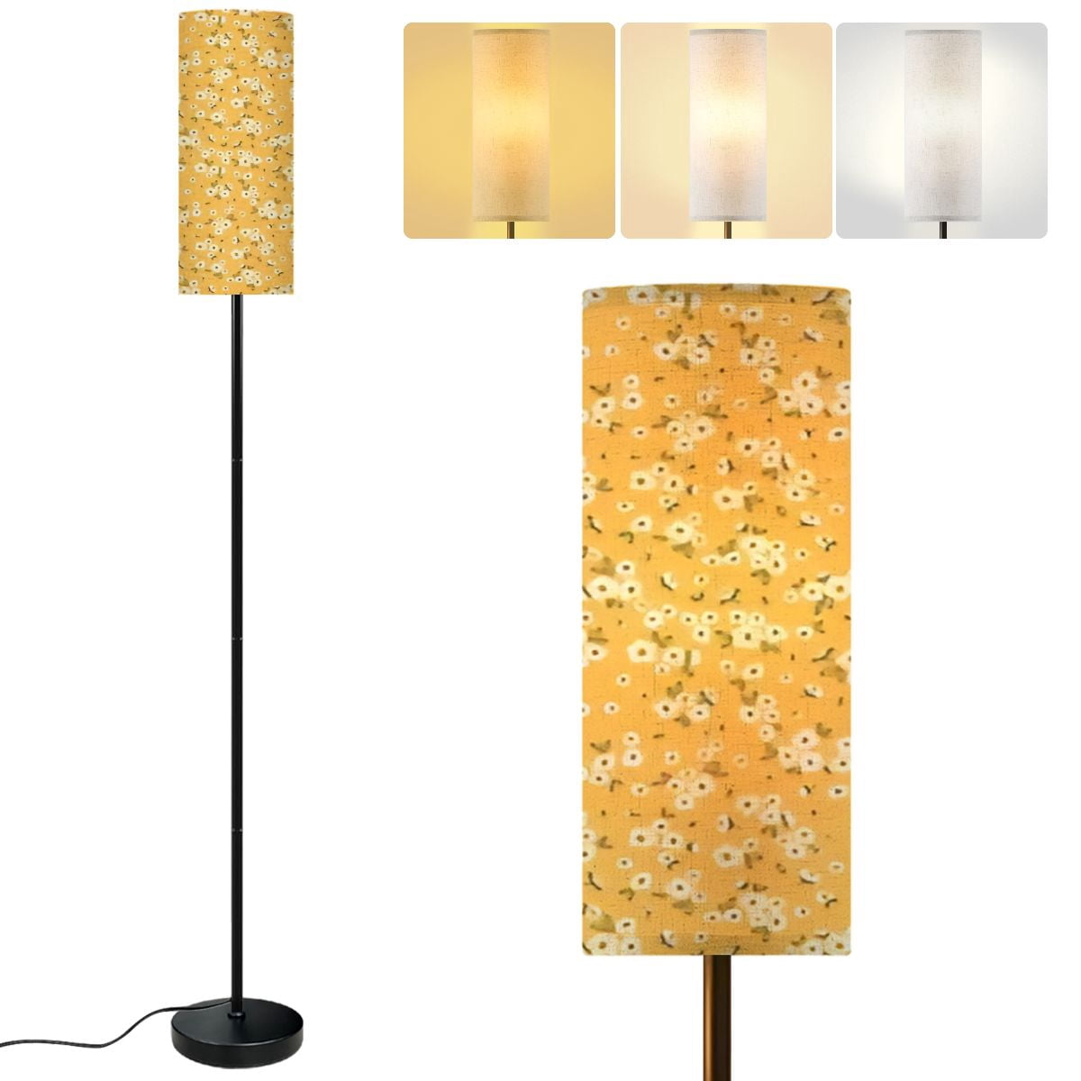 Modern Standing Floor Lamp Vintage floral Floral pattern small white ...