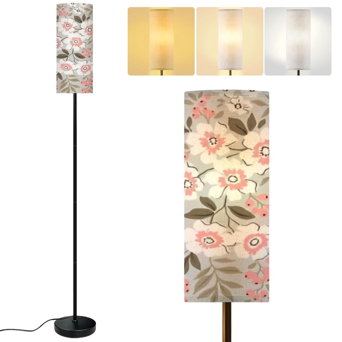 Modern Standing Floor Lamp Vintage floral Floral pattern small white ...
