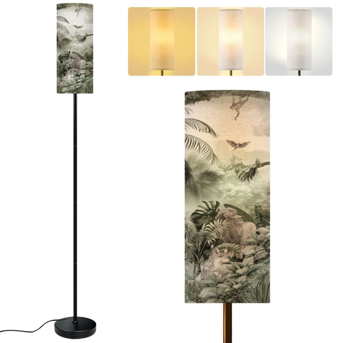 Modern Standing Floor Lamp Watercolor Animals Mural Soft Grey Shades ...