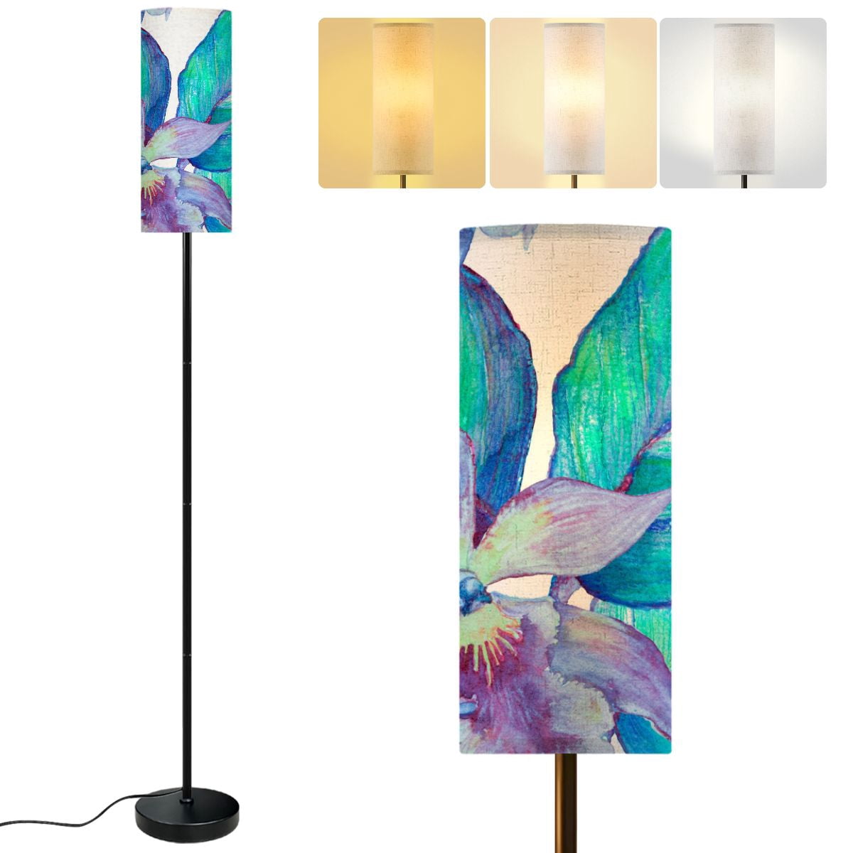 Modern Standing Floor Lamp Watercolor Floral Tropical Summer Print ...