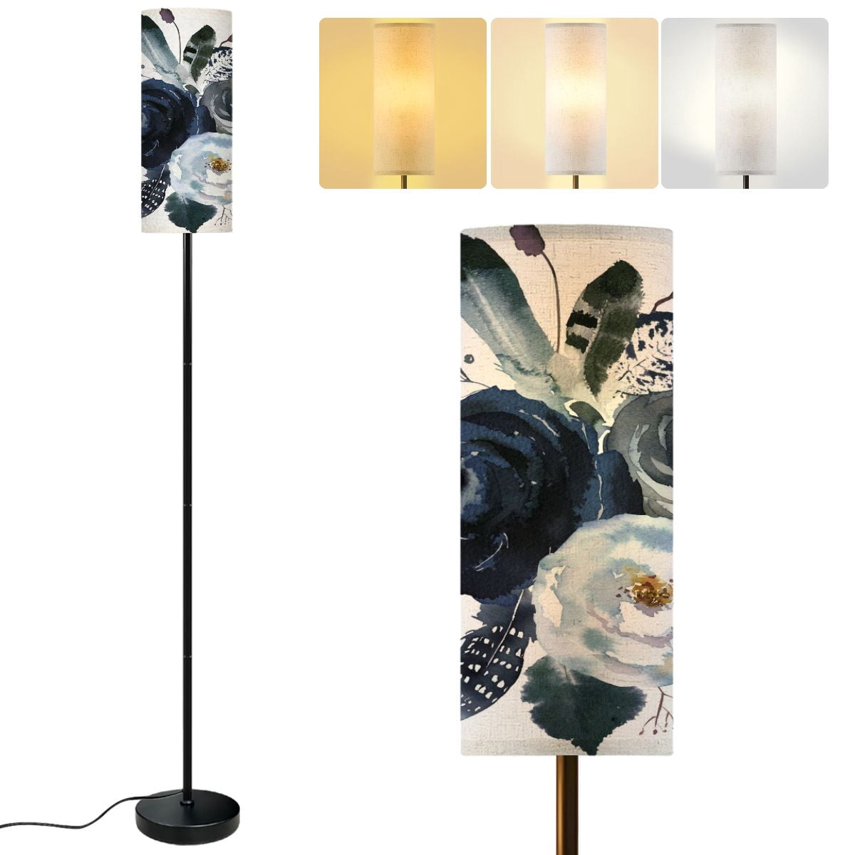 Modern Standing Floor Lamp Watercolor Floral Wreath Roses Peonies ...