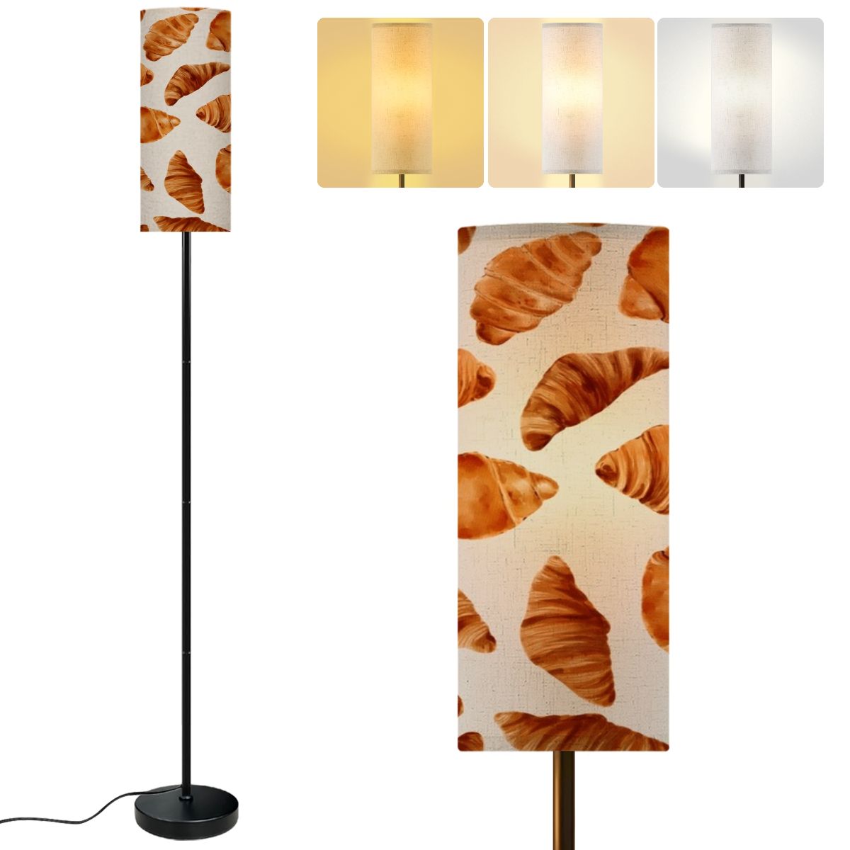 Modern Standing Floor Lamp Watercolor Seamless Croissant Pattern Bakery ...