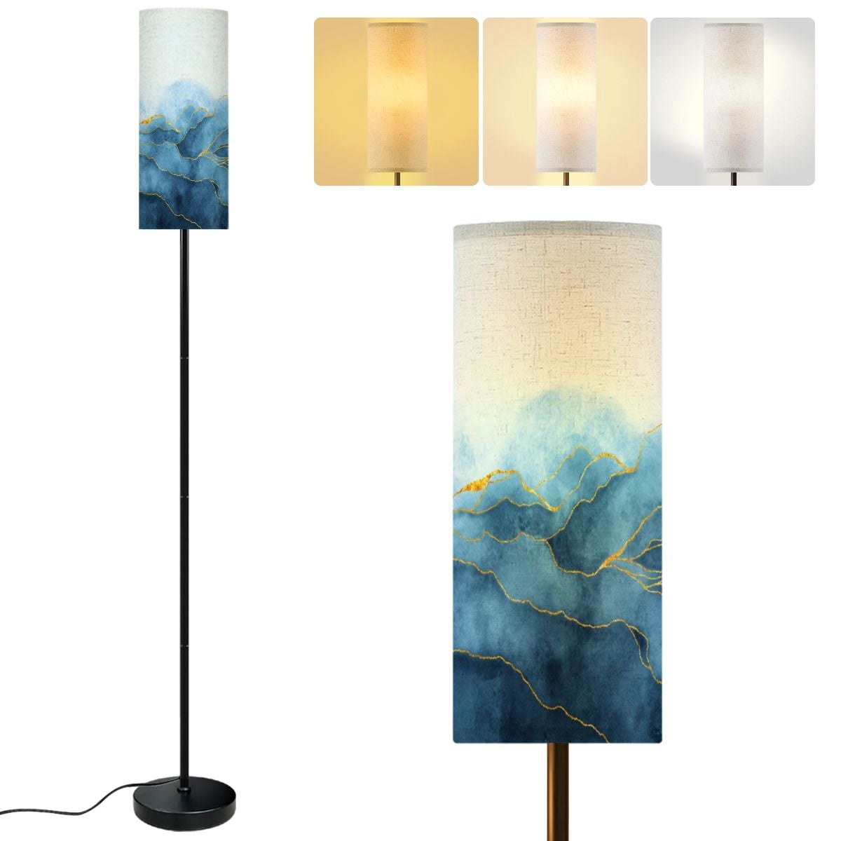 Modern Standing Floor Lamp Watercolor drawn by brush Blue paints ...