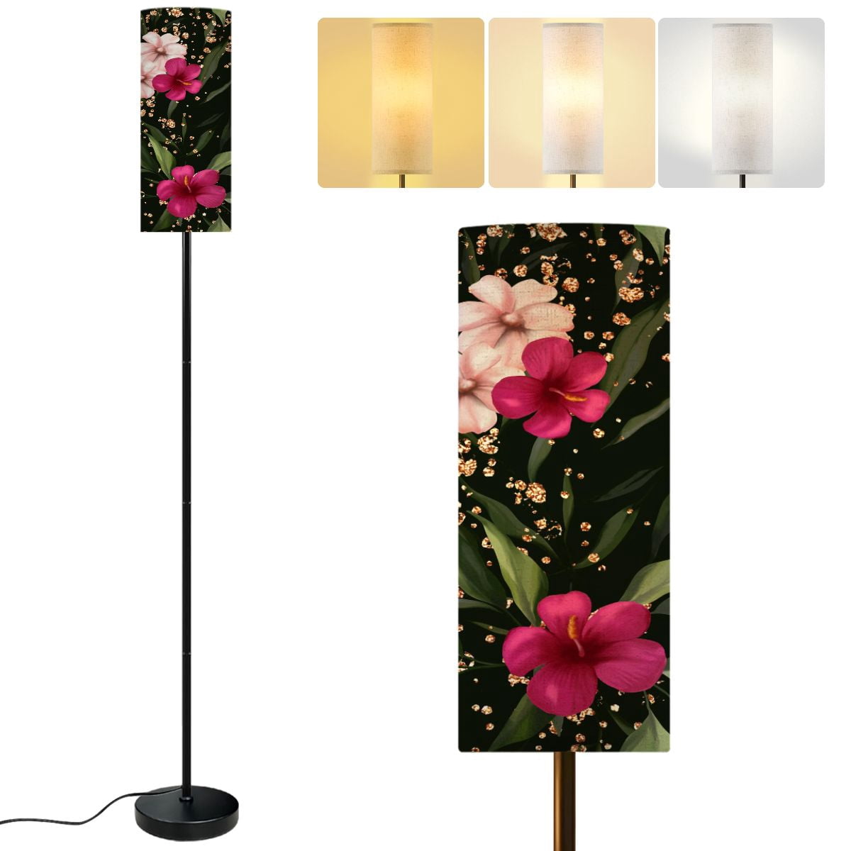 Modern Standing Floor Lamp Watercolor floral seamless pattern Hibiscus ...