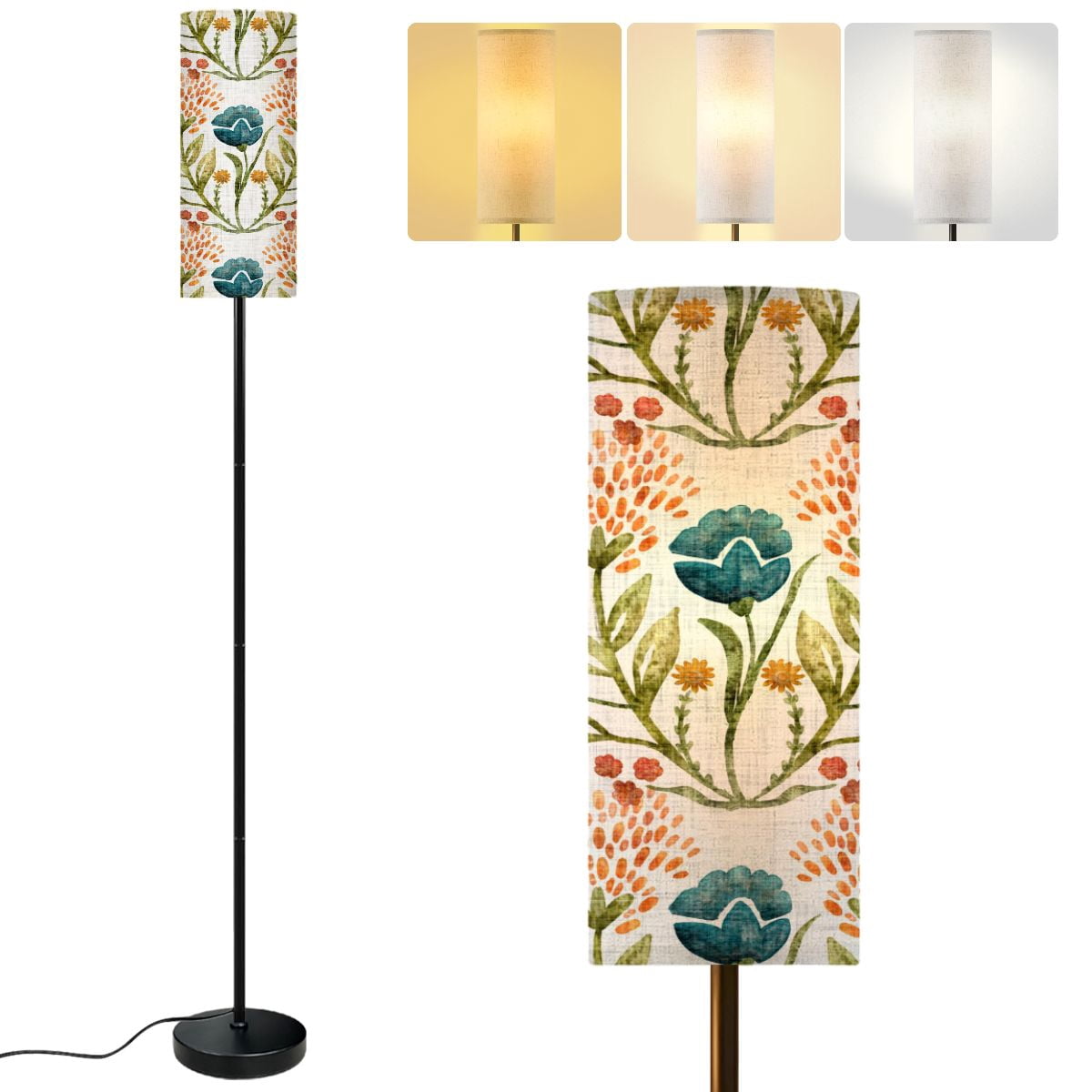 Modern Standing Floor Lamp Watercolor flower motif Hand painted earthy ...