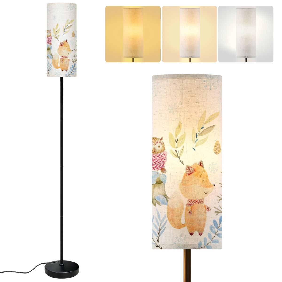 Modern Standing Floor Lamp Watercolor forest seamless border animals ...