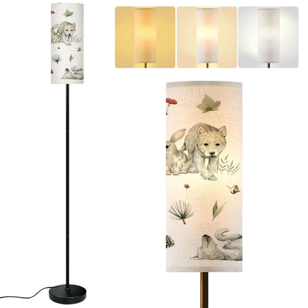 Modern Standing Floor Lamp Watercolor seamless pattern forest animals ...