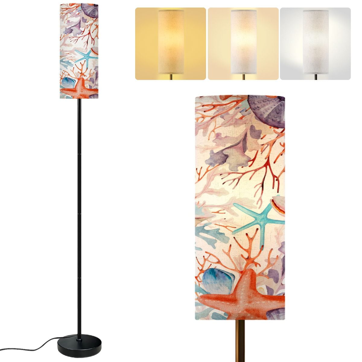 Modern Standing Floor Lamp Watercolor seamless pattern seaweeds corals ...