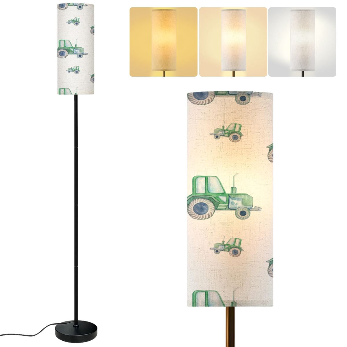 Modern Standing Floor Lamp Watercolor transport green tractor cartoon ...