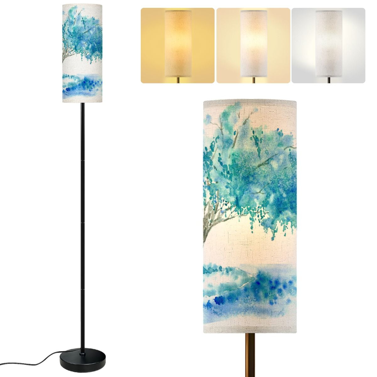 Modern Standing Floor Lamp Weeping willow lake Blue tree Watercolor ...