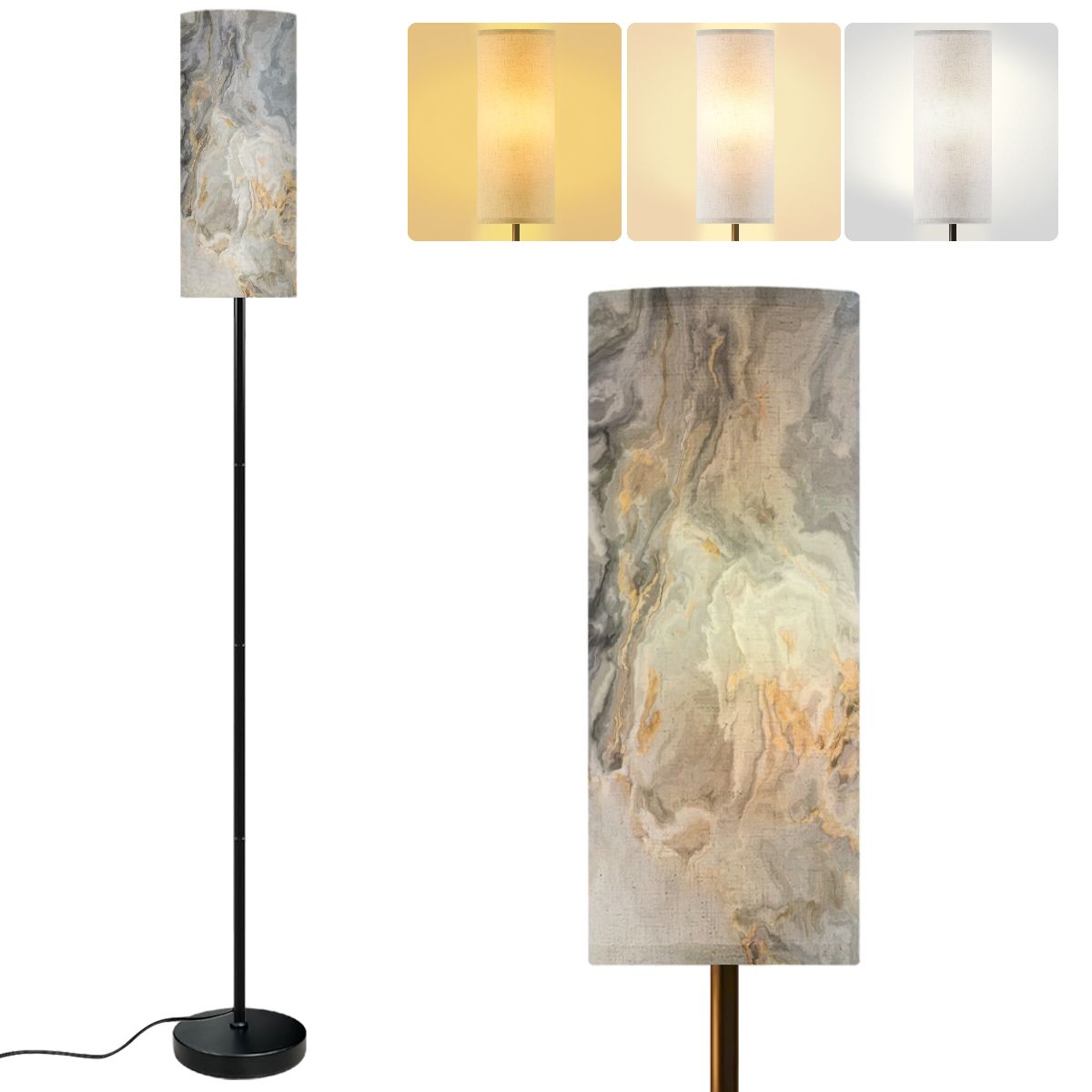 Modern Standing Floor Lamp White marble pattern curly grey gold veins ...