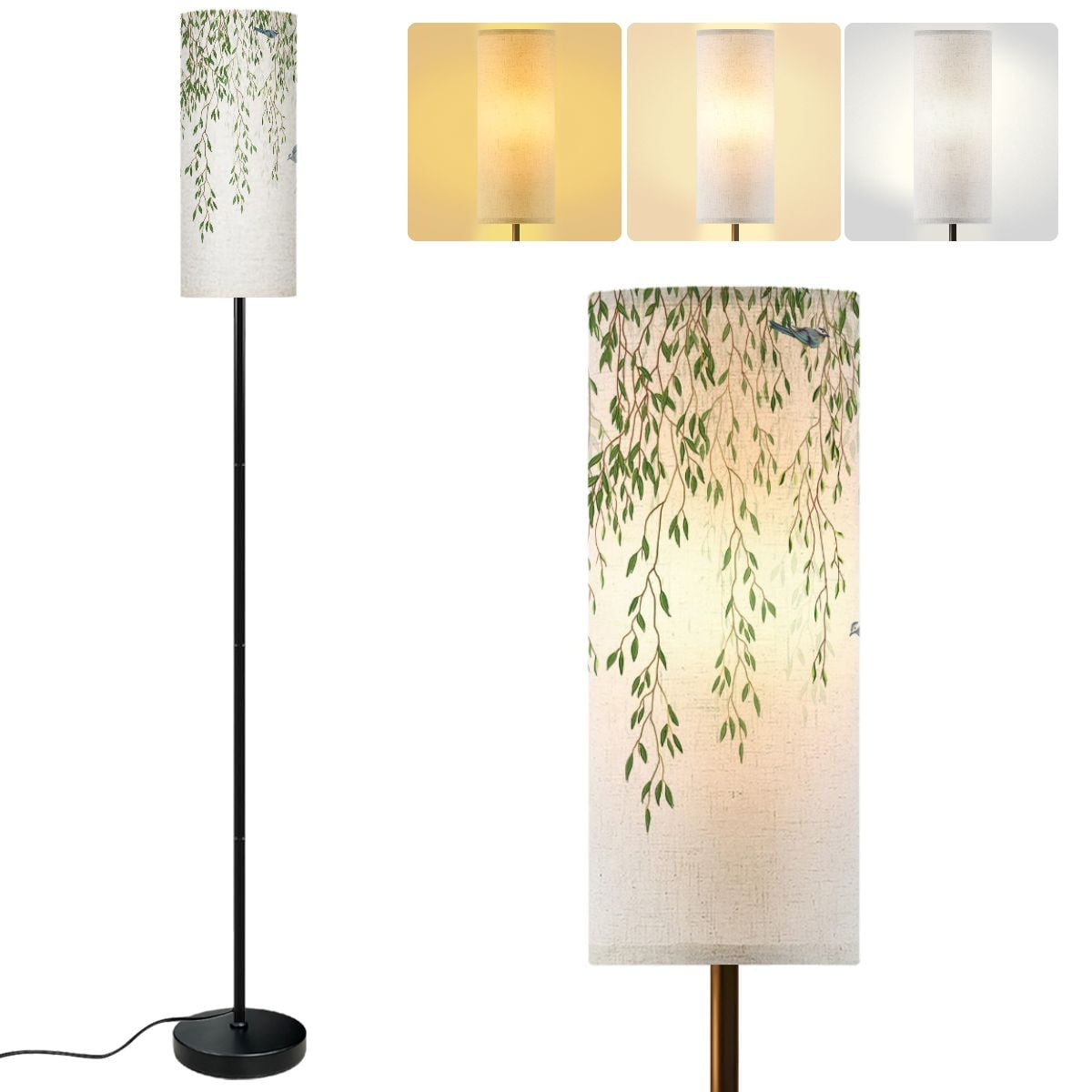 Modern Standing Floor Lamp Willow branches hanging from above birds ...