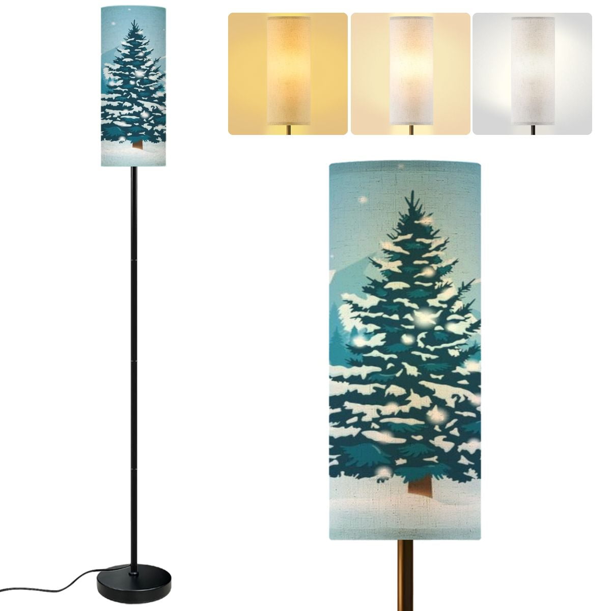 Modern Standing Floor Lamp Winter landscape snowy pine trees mountains ...