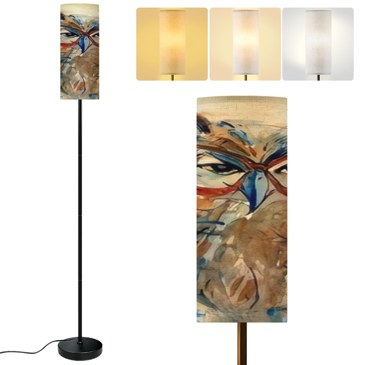 Modern Standing Floor Lamp Wise Owl big eyes glasses animal watercolor ...