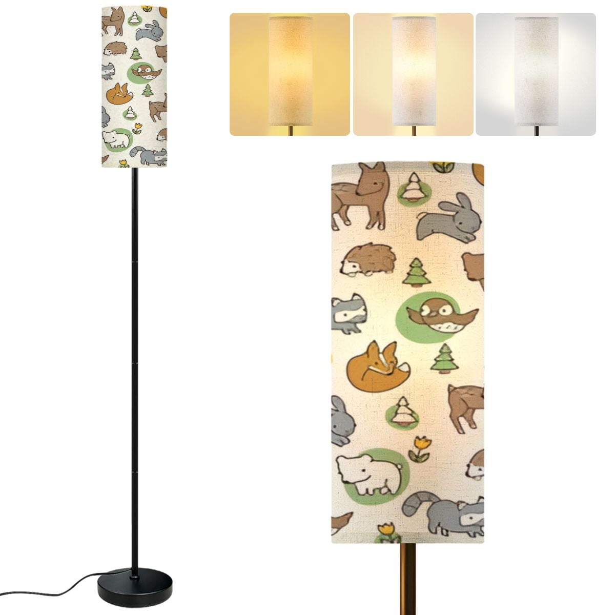 Modern Standing Floor Lamp Woodland White Meadow Dimmable Metal Pole ...