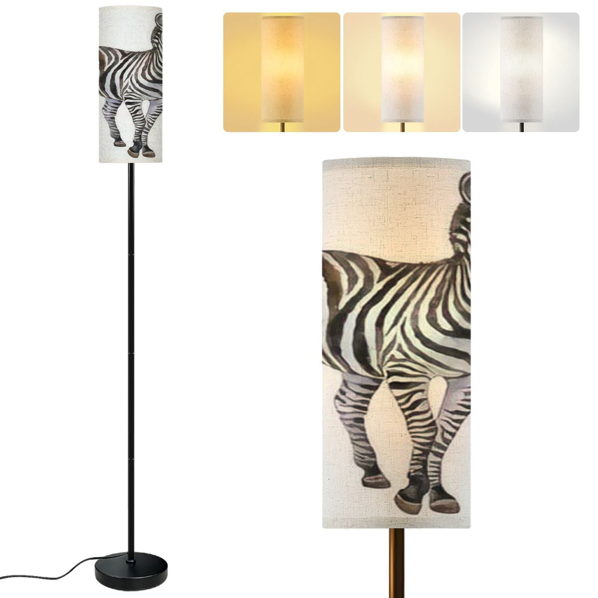 Modern Standing Floor Lamp Zebra white Watercolor Picture Dimmable ...
