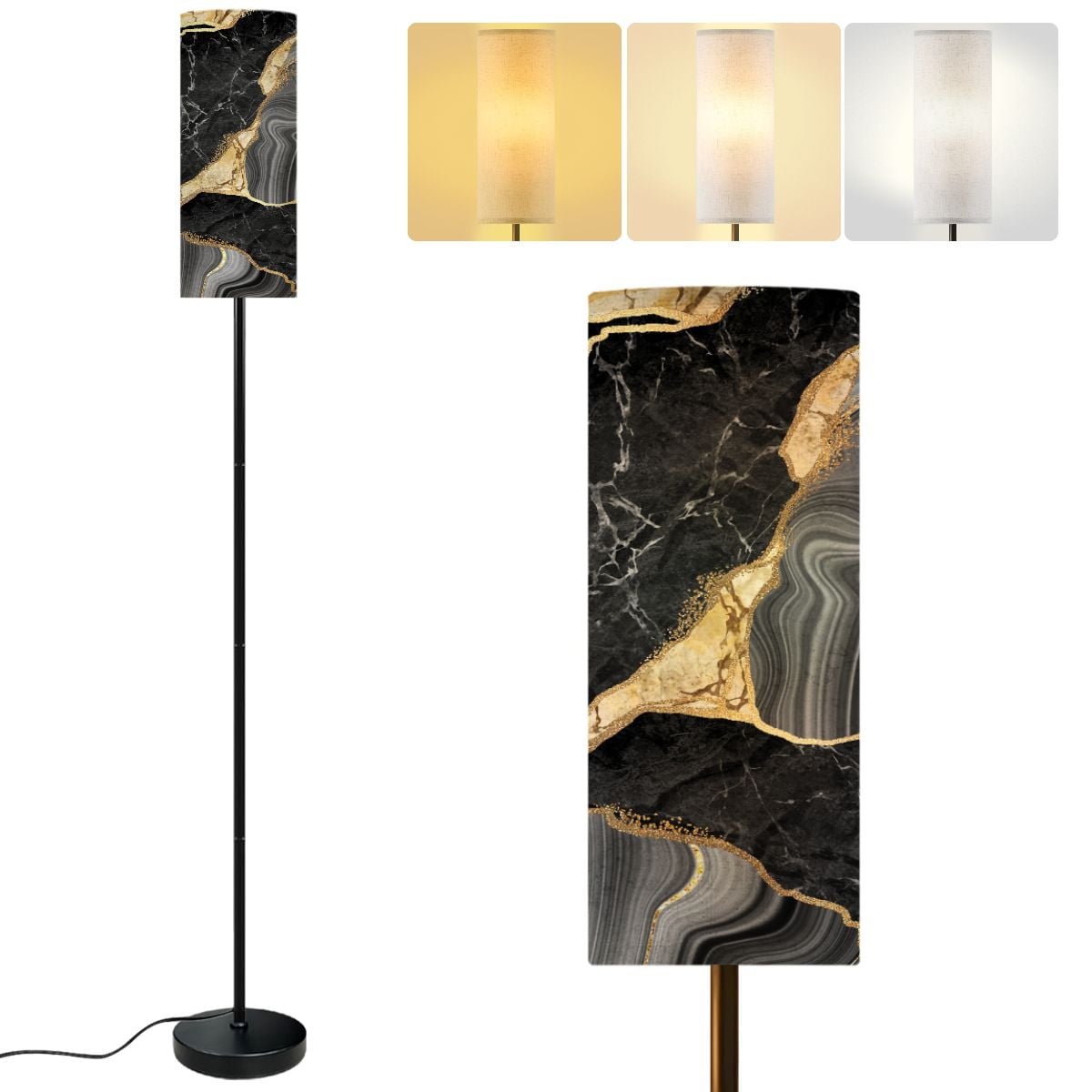 Modern Standing Floor Lamp abstract agate mosaic golden veins japanese ...