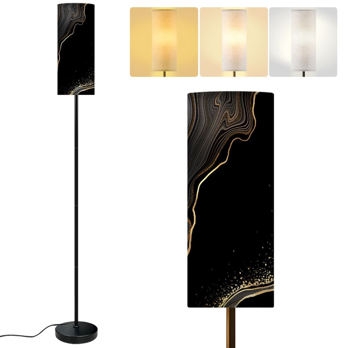 Modern Standing Floor Lamp abstract black agate golden veins fake ...
