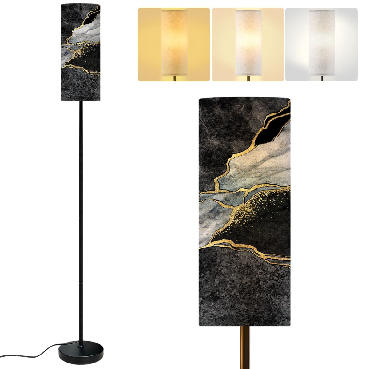 Modern Standing Floor Lamp abstract black white marble mosaic golden ...