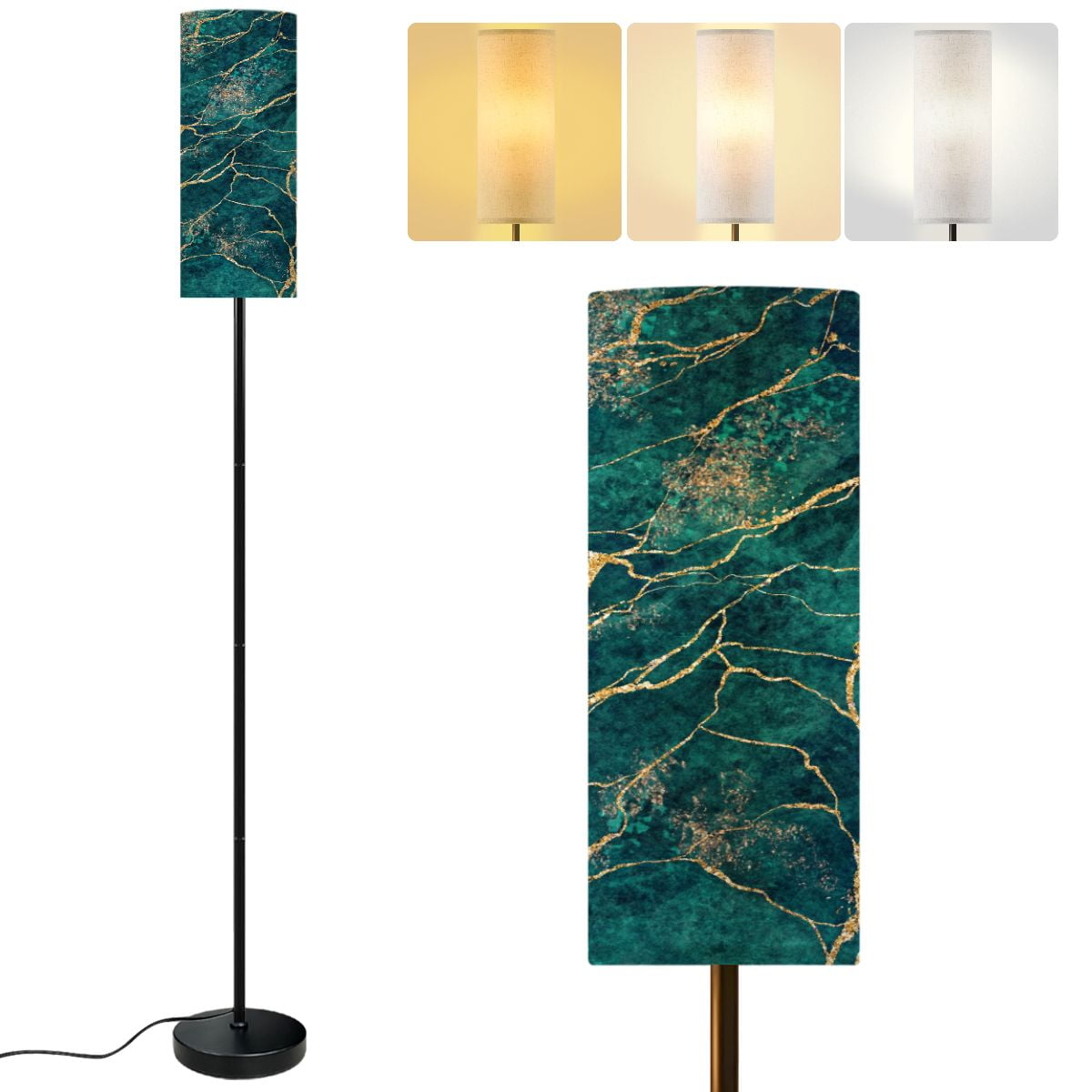 Modern Standing Floor Lamp abstract malachite green marble gold glitter ...