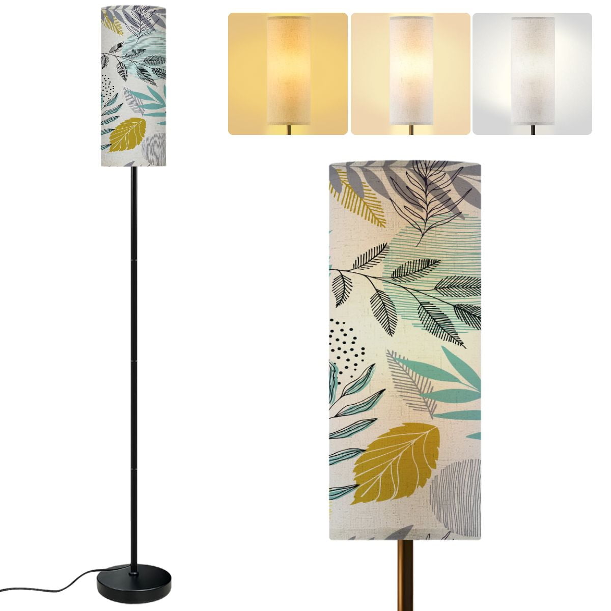Modern Standing Floor Lamp autumn pattern leaves stripes dots ...