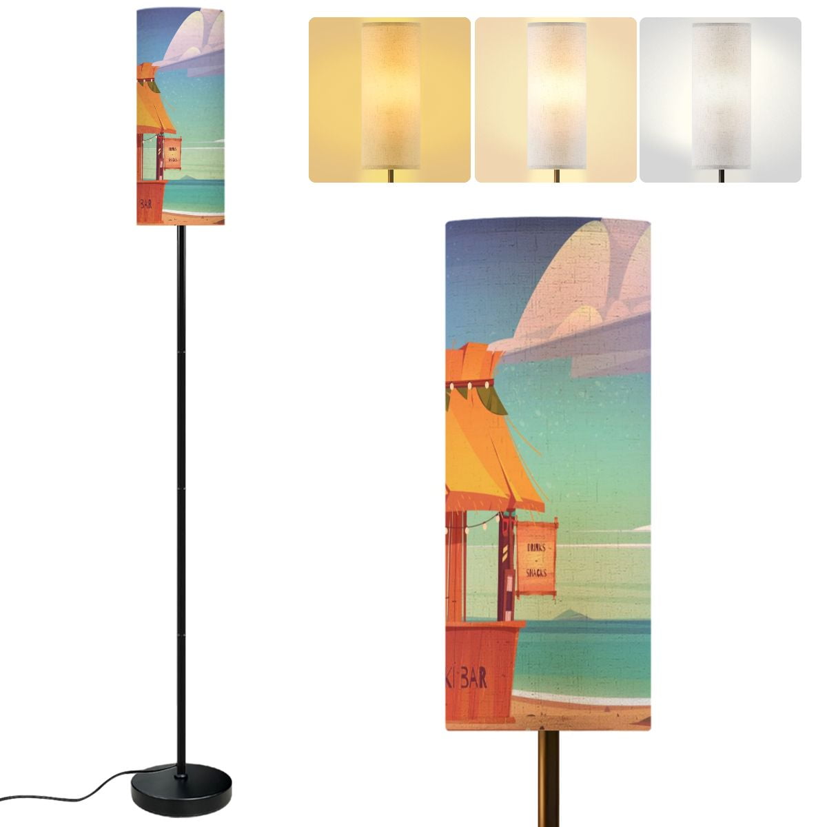 Modern Standing Floor Lamp bar wooden hut tribal masks drinks snacks ...