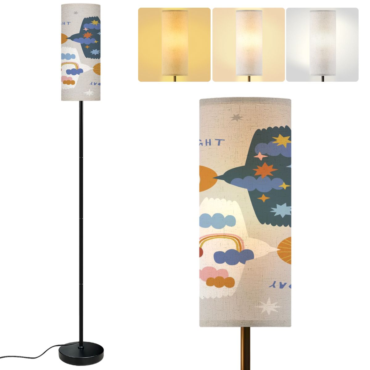 Modern Standing Floor Lamp birds sun moon beak covered clouds rainbow ...