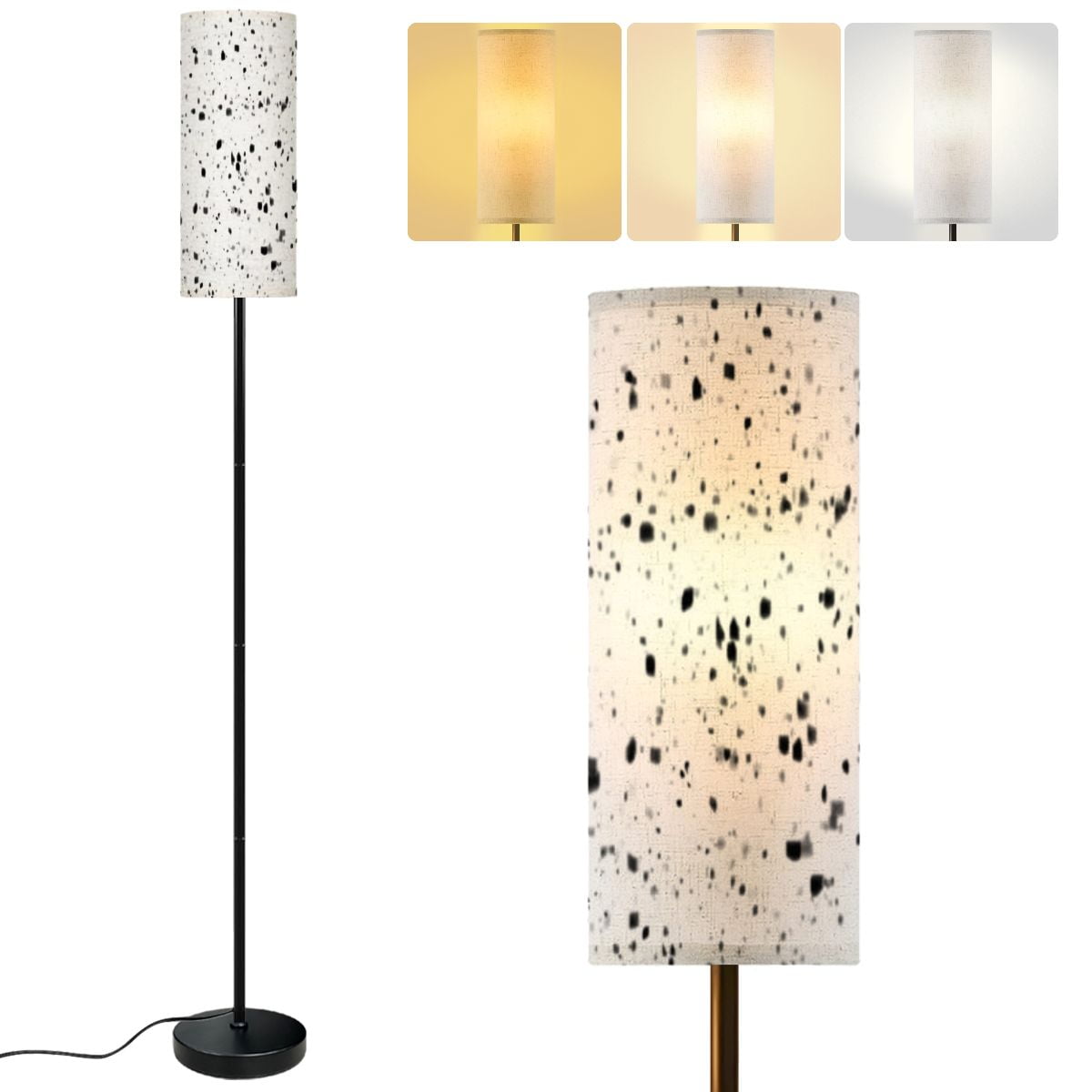 Modern Standing Floor Lamp black white speckled pattern resembling ...