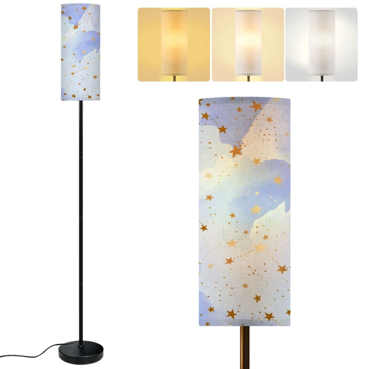 Modern Standing Floor Lamp blue seamless gold foil constellations stars ...