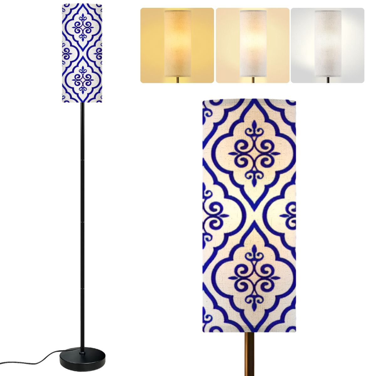 Modern Standing Floor Lamp blue white royal pattern Seamless classic ...