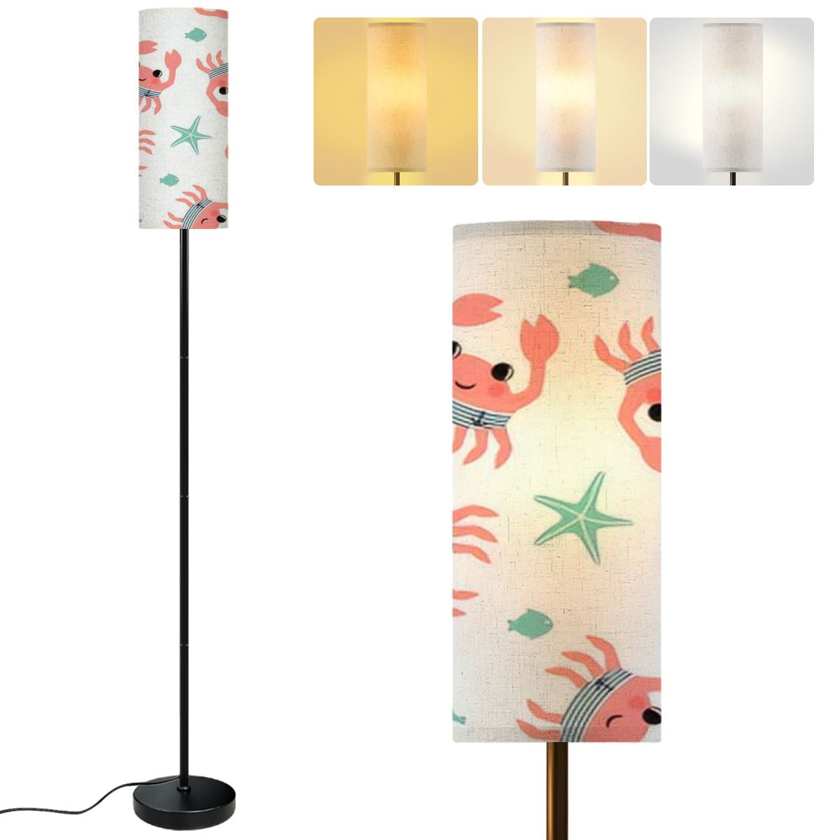 Modern Standing Floor Lamp crab fish seahorse starfish seamless life ...