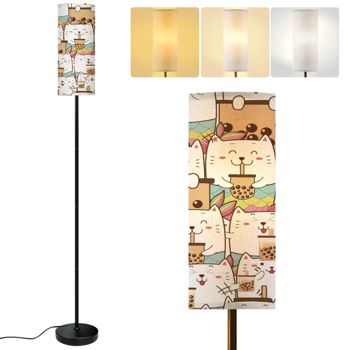 Modern Standing Floor Lamp cute cat drinking bubble tea cartoon hand ...