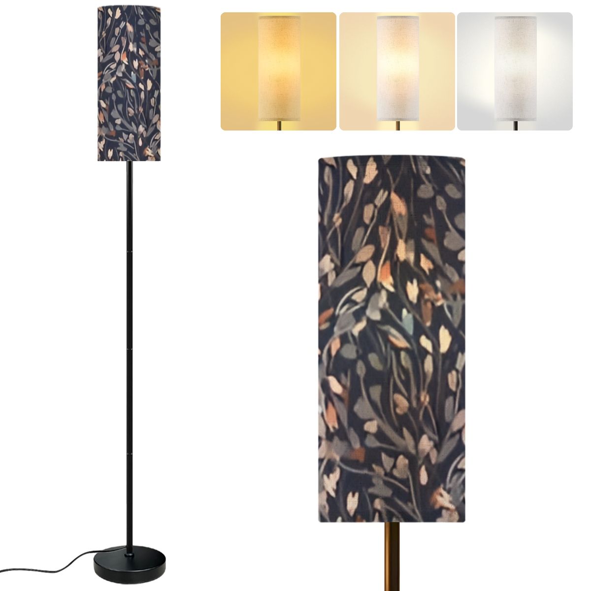 Modern Standing Floor Lamp dark seamless branches hand drawn paint ...